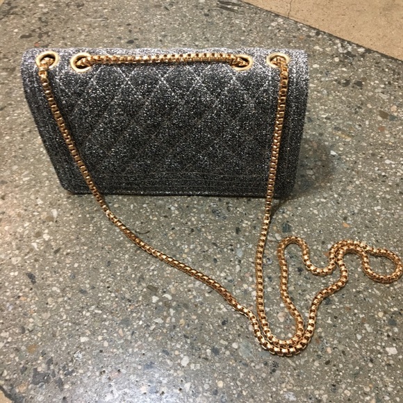 Bags | Quilted Pewter Metallic Purse With Gold Hardware | Poshmark